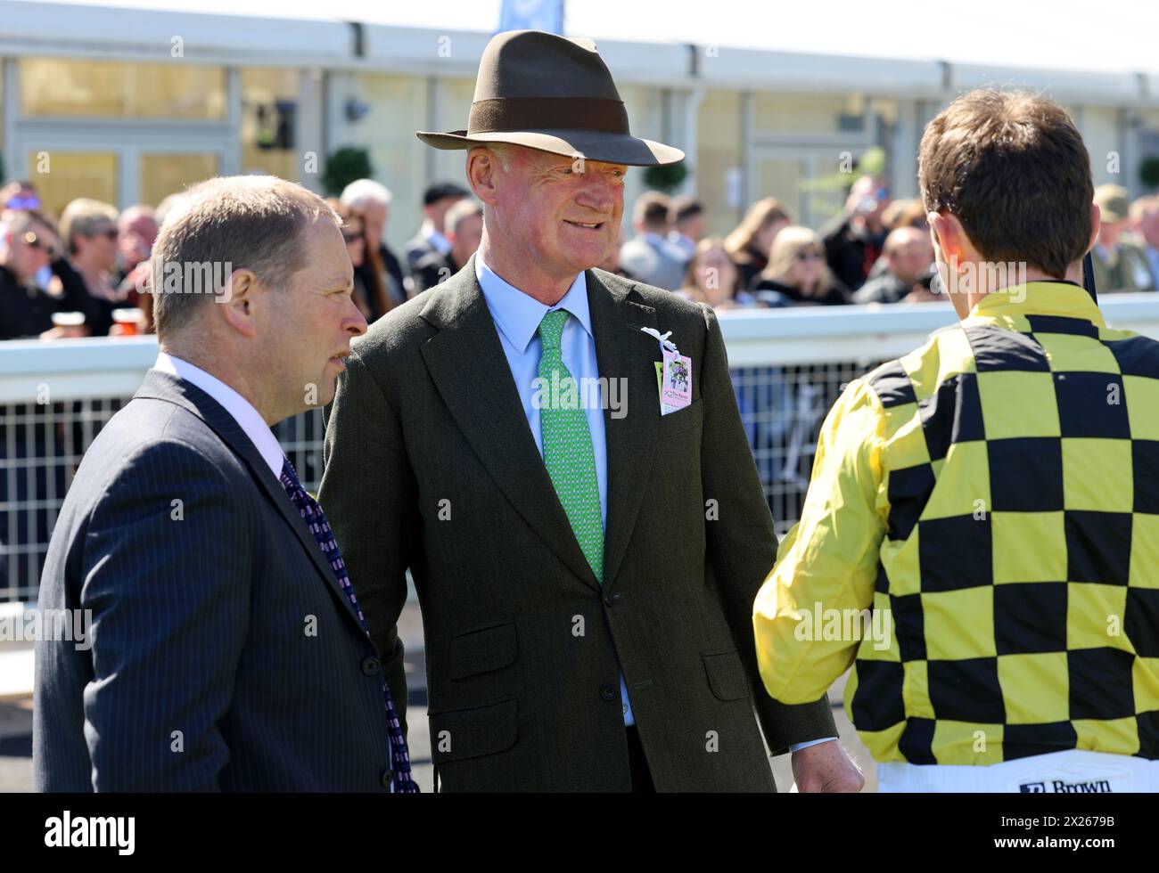 Trainer Willie Mullins (centre) with jockey Paul Townend (right) during ...