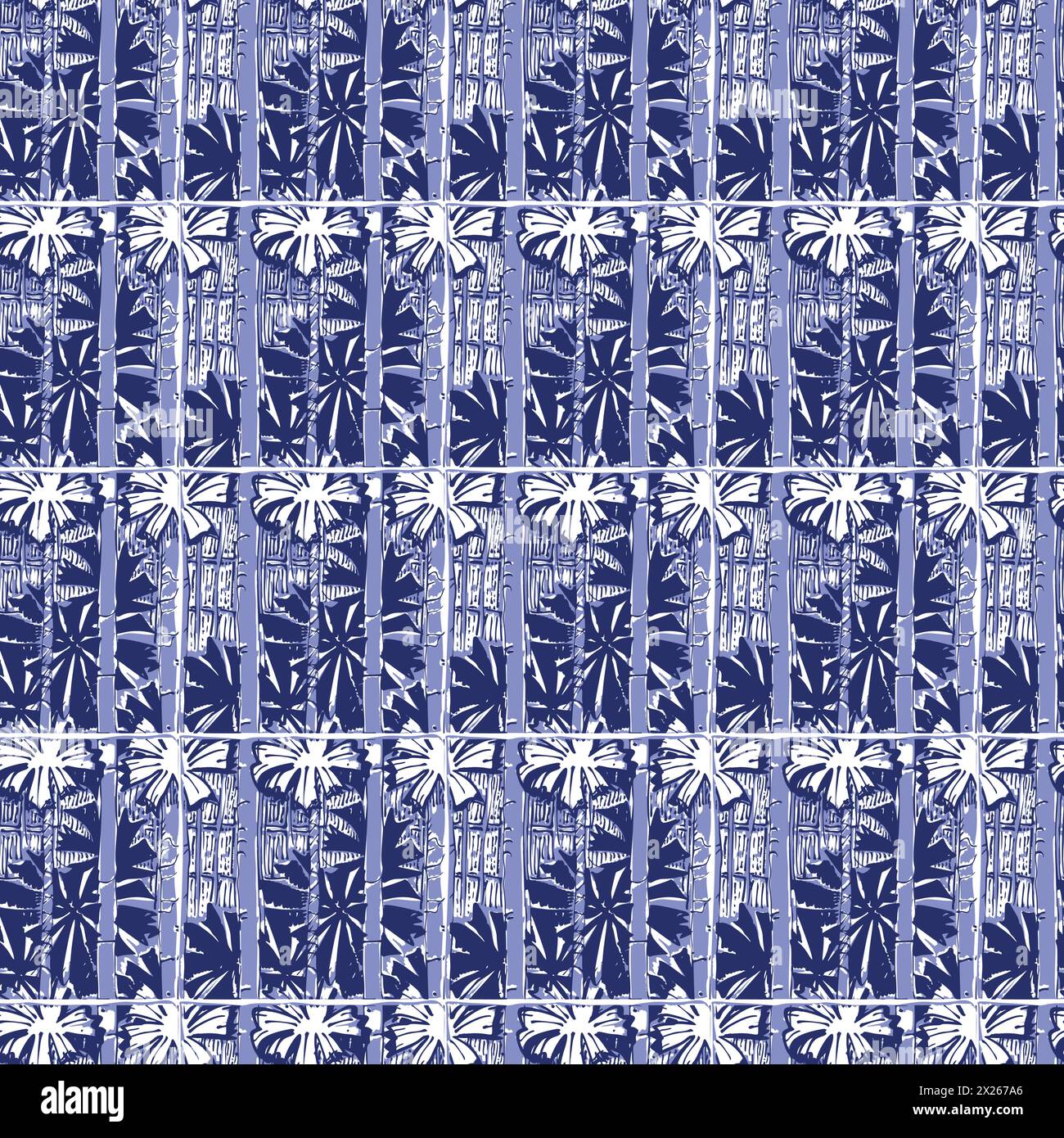 Indigo blue Japanese block print effect pattern. Seamless hand made ...