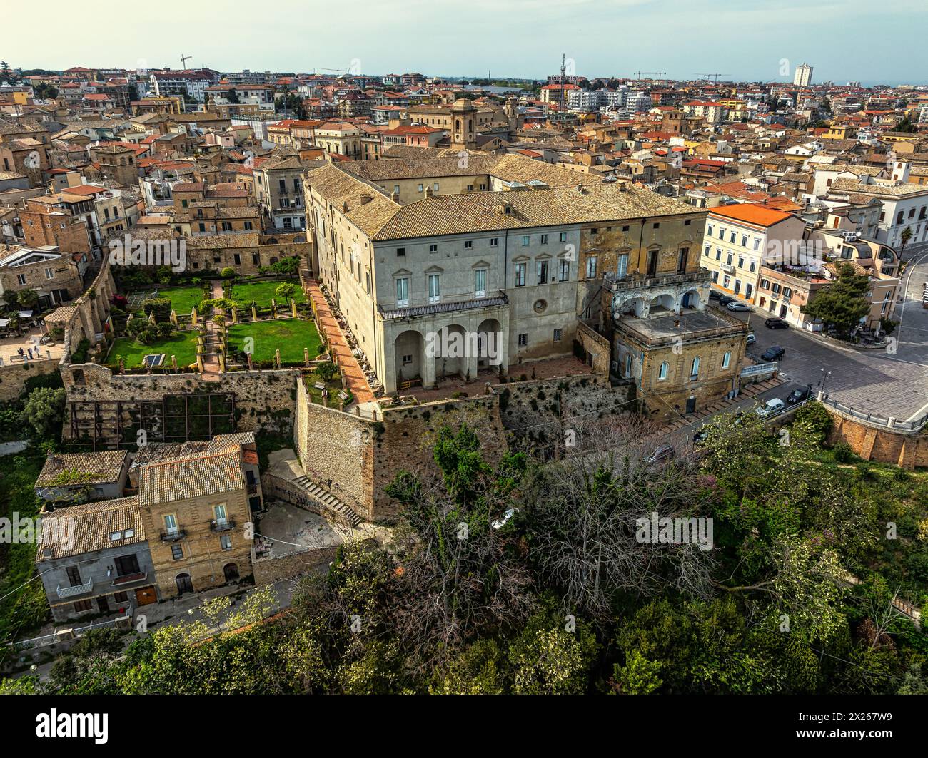 Aerial view of Palazzo d'Avalos, the Neapolitan Garden and the city of ...