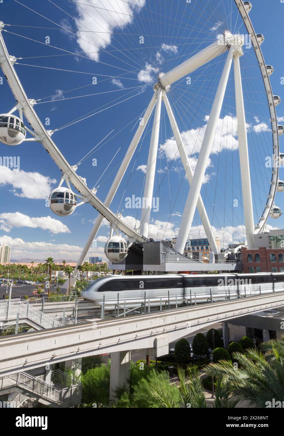 Las Vegas, Nevada. Monorail Speeds by High Roller in background. The ...