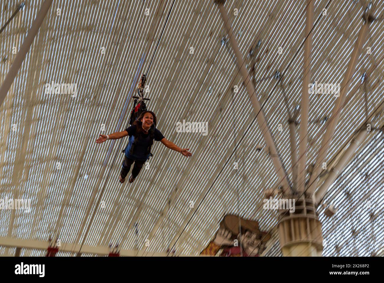 Las Vegas, Nevada. Fremont Street. Zoomline Rider Flies above the ...