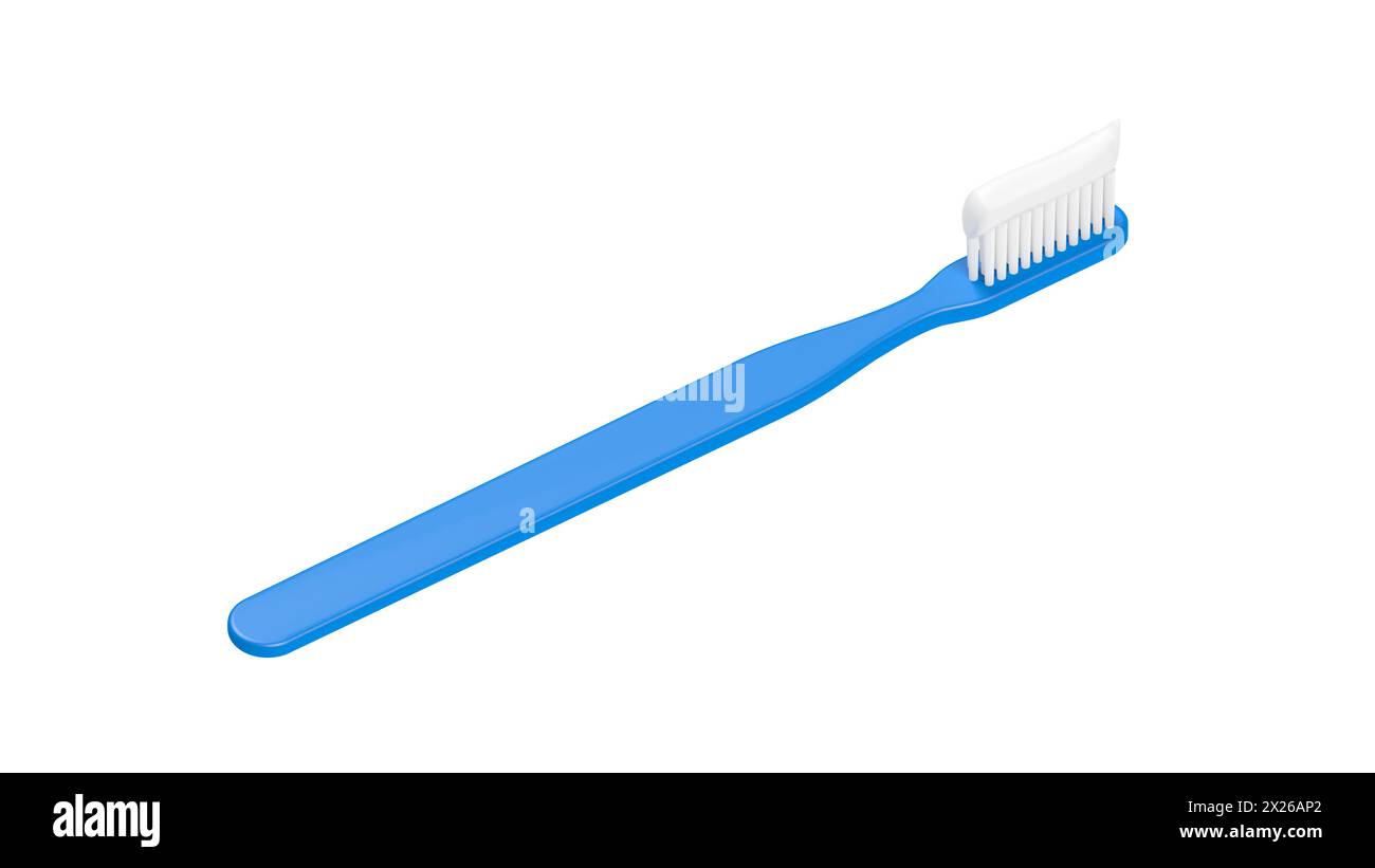 Blue toothbrush with white toothpaste. Isolated on white background. 3d ...
