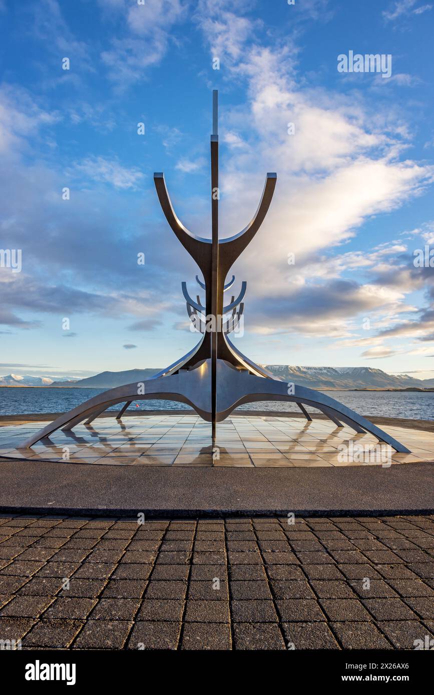 Reykjavik, Iceland. - 6 October 2021: The Sun Voyager, a modern ...