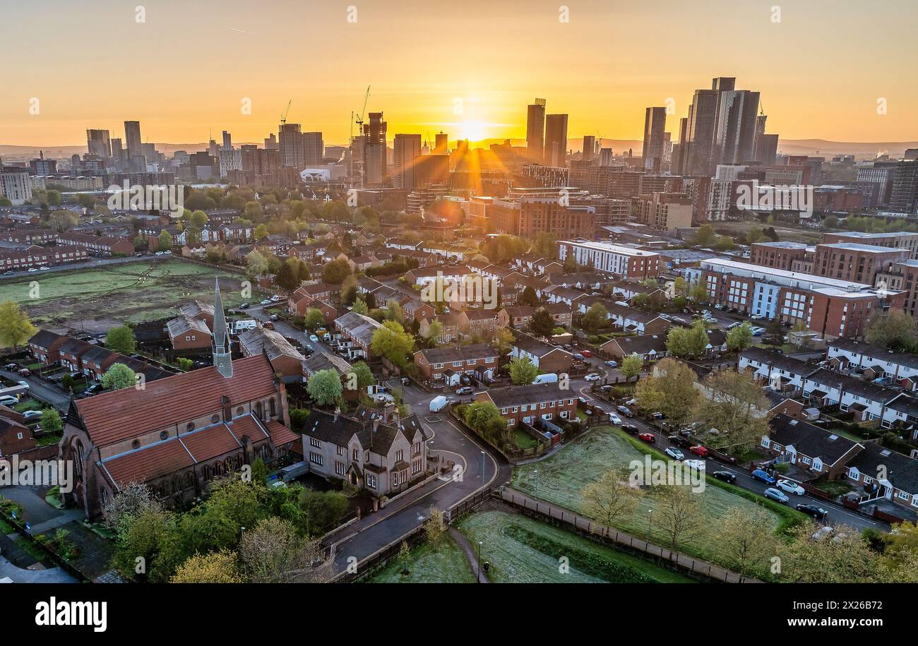 Aerial image of Manchester sunrise Stock Photo - Alamy