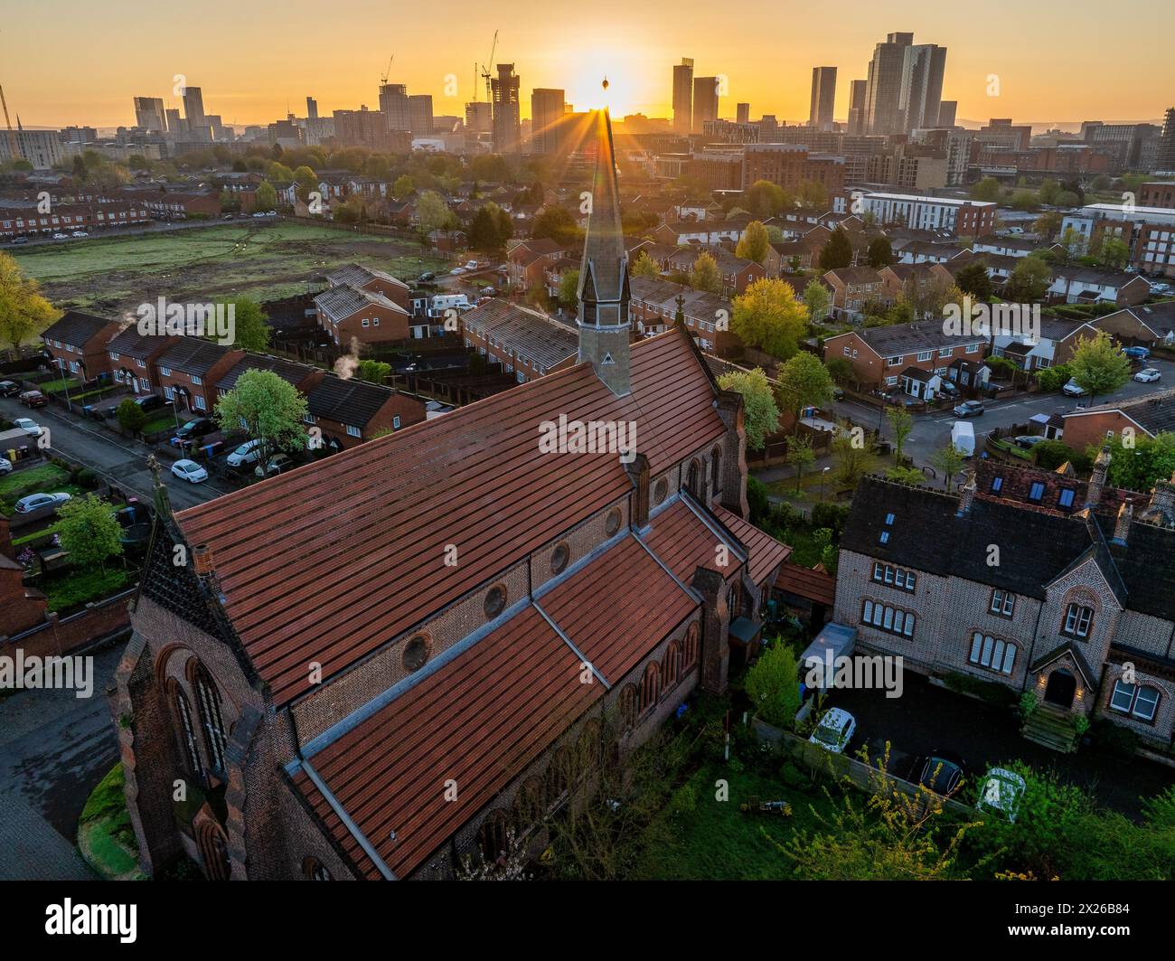 Aerial image of Manchester sunrise Stock Photo - Alamy