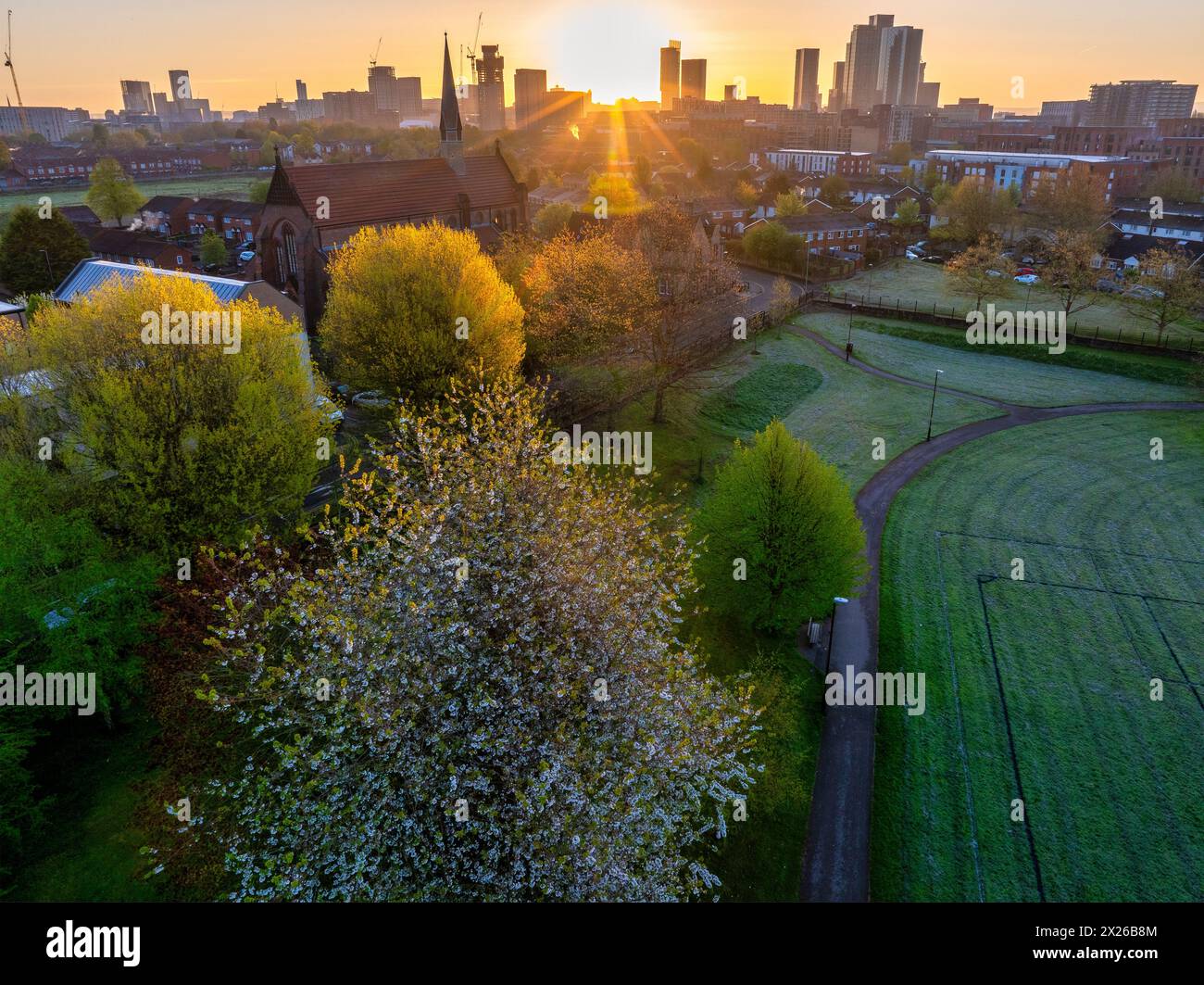 Aerial image of Manchester sunrise Stock Photo - Alamy