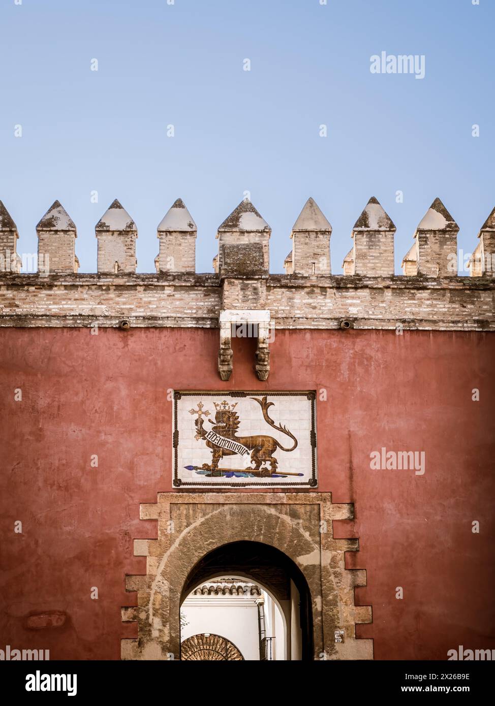 The ceramic panel showing a lion on the Lion Gate (Puerta del Leon ...