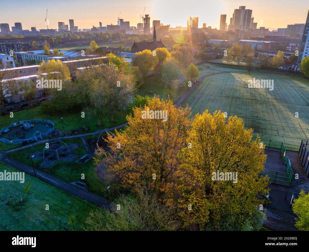 Aerial image of Manchester sunrise Stock Photo - Alamy