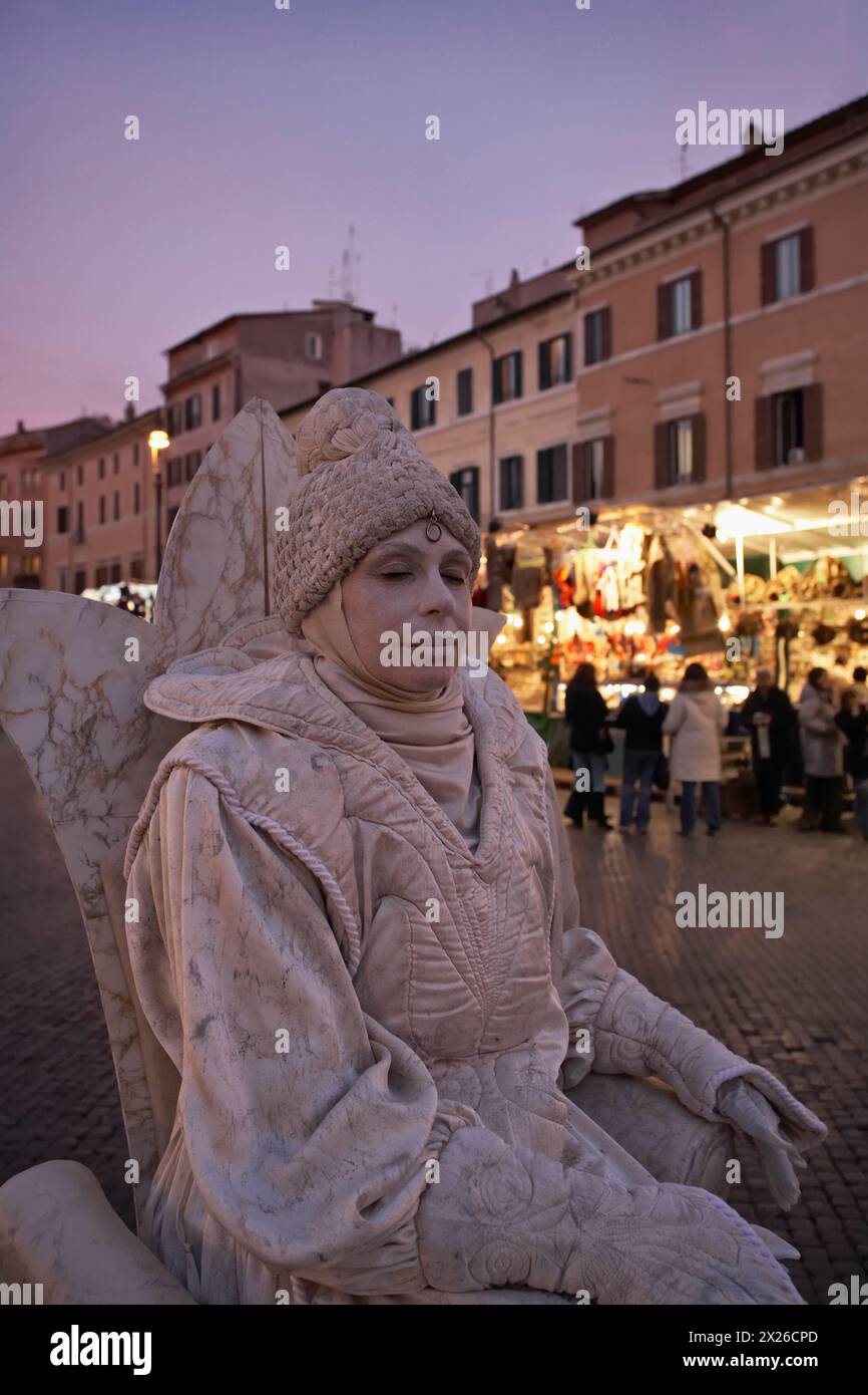 ITALY, Lazio, Rome, Navona square, a mime in the square at sunset Stock ...