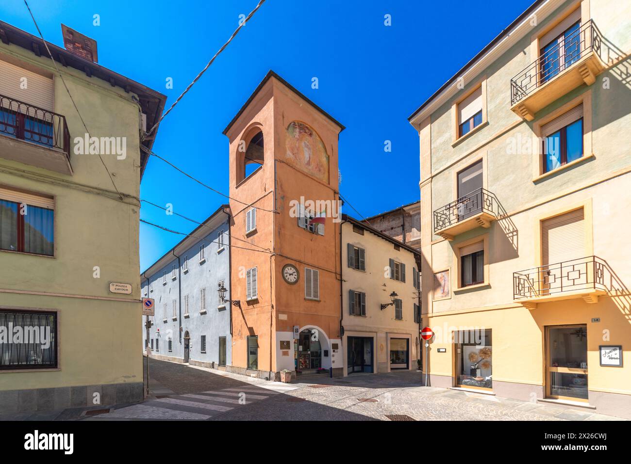 Chiusa di Pesio, Cuneo, Italy - April 19, 2024: Old town hall and 15th ...