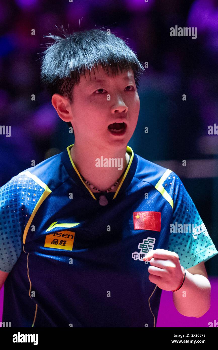 Macao, China. 20th Apr, 2024. Sun Yingsha reacts during the women's ...