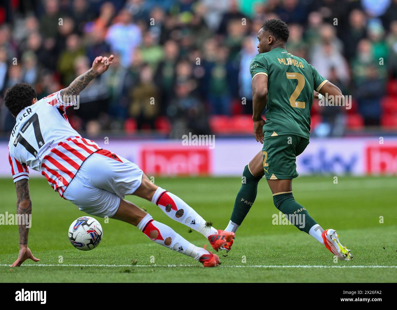 Bali Mumba of Plymouth Argyle shields the ball during the Sky Bet ...