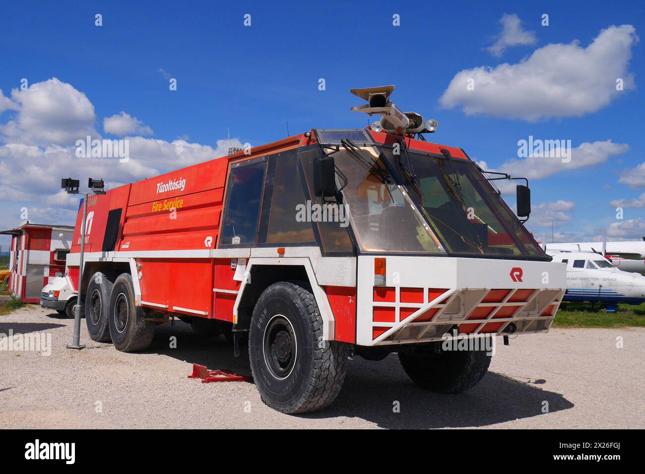 An Austrian Rosenbauer Simba fire truck on display at the Repülőmúzeum ...