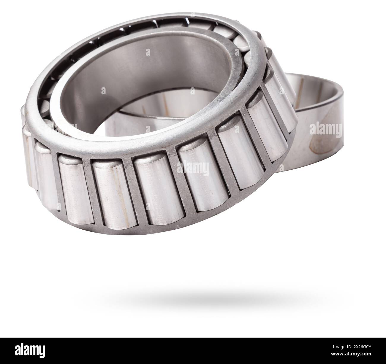 Shiny metal single row round roller bearing designed to absorb radial ...
