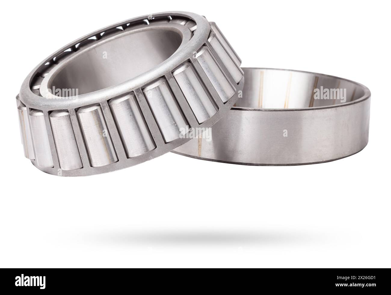 Shiny metal single row round roller bearing designed to absorb radial ...