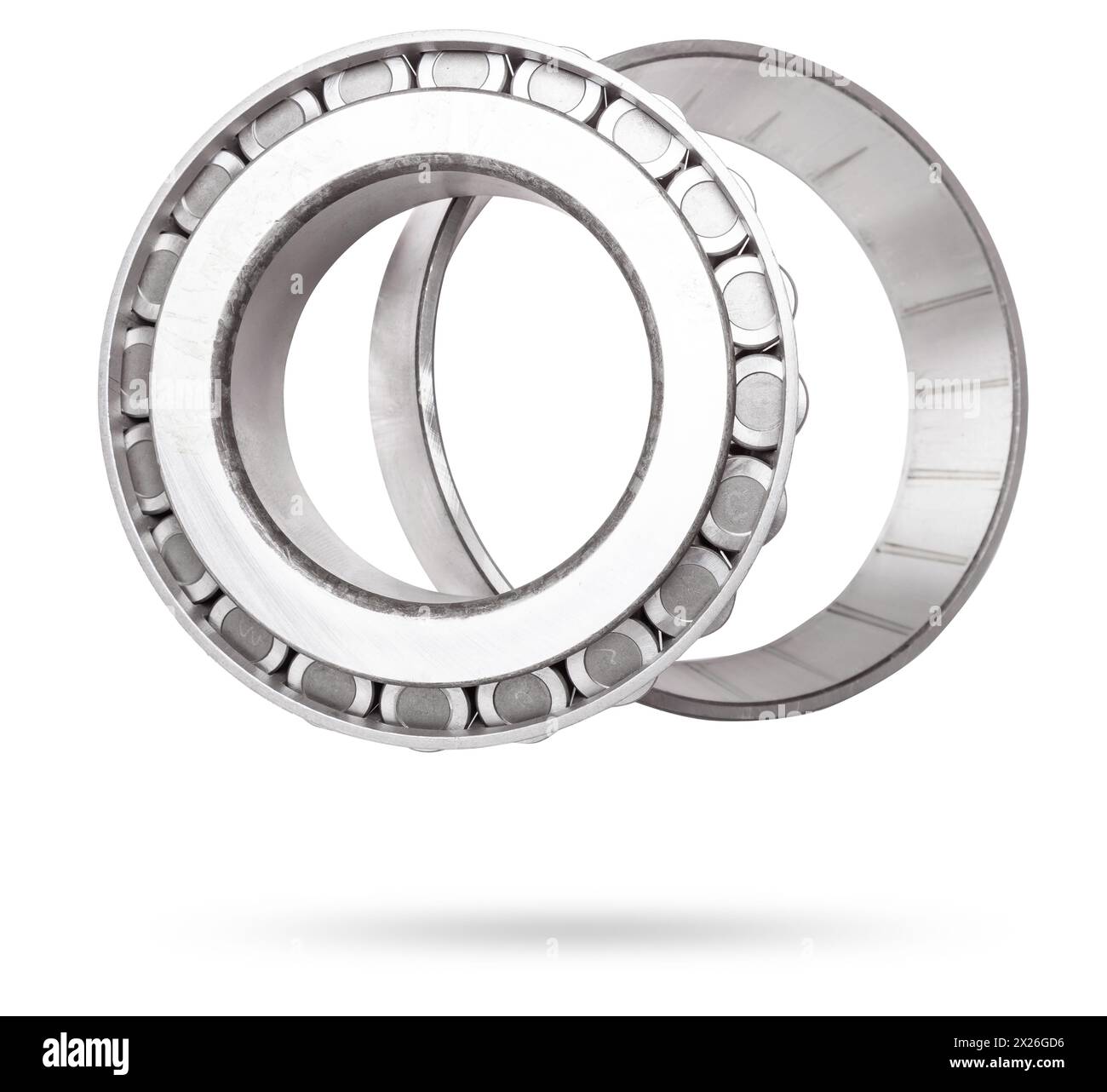 Shiny metal single row round roller bearing designed to absorb radial ...