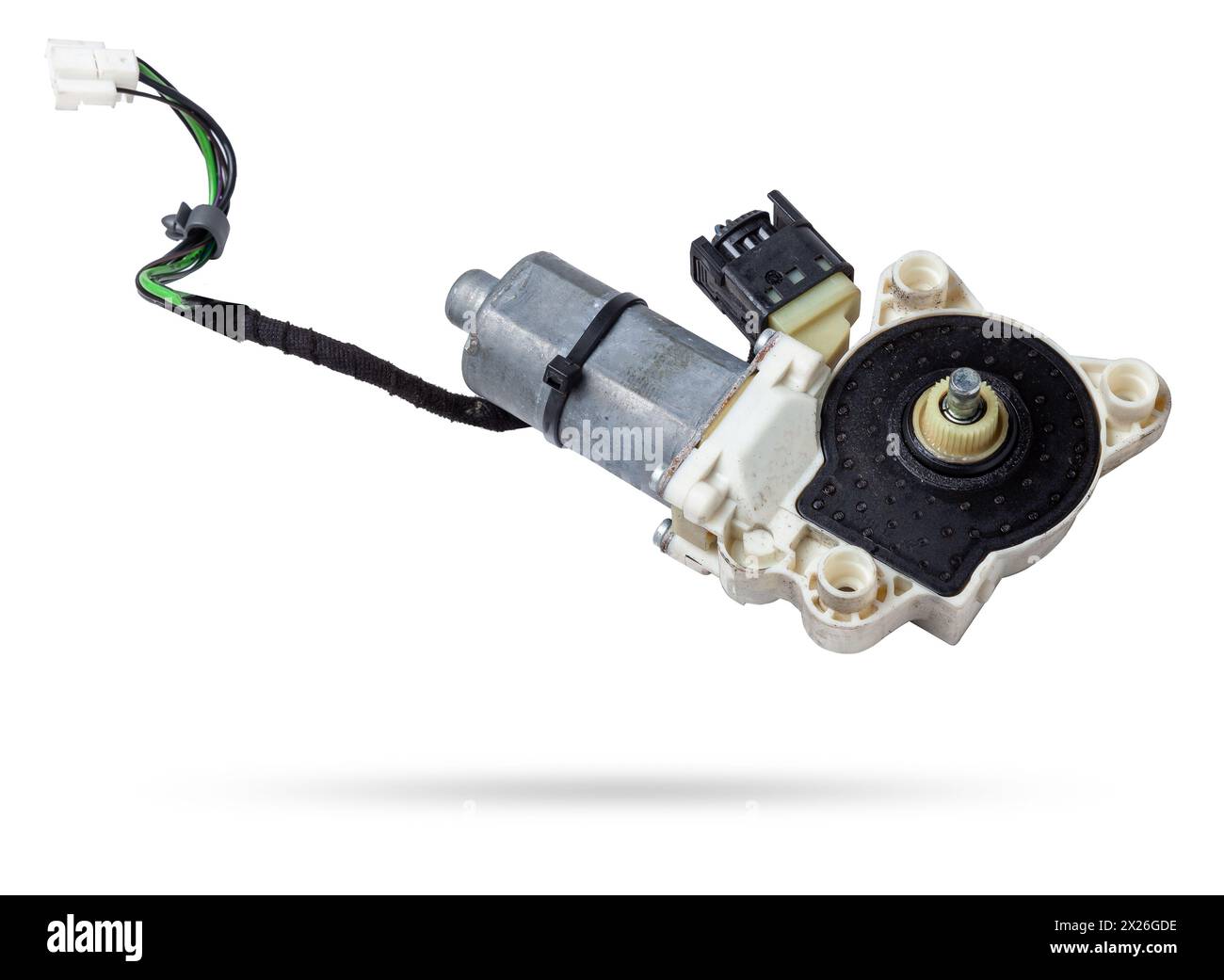 Electric window mechanism motor for a car on a white isolated ...