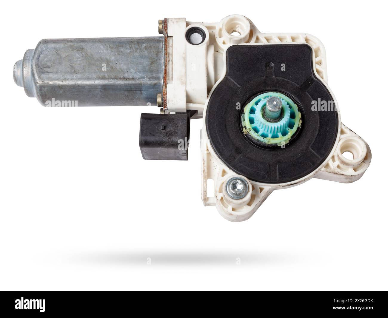 Electric window mechanism motor for a car on a white isolated ...