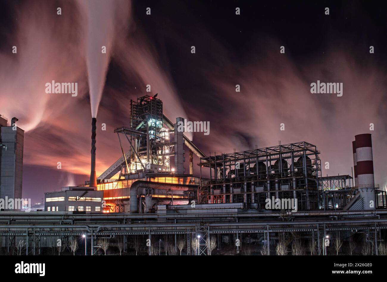 Winter Night at Steel Works Stock Photo - Alamy
