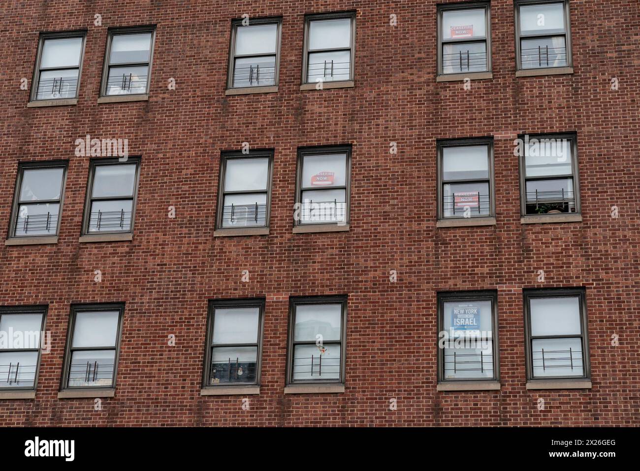 New York, USA. 19th Apr, 2024. Posters in support of both sides ...