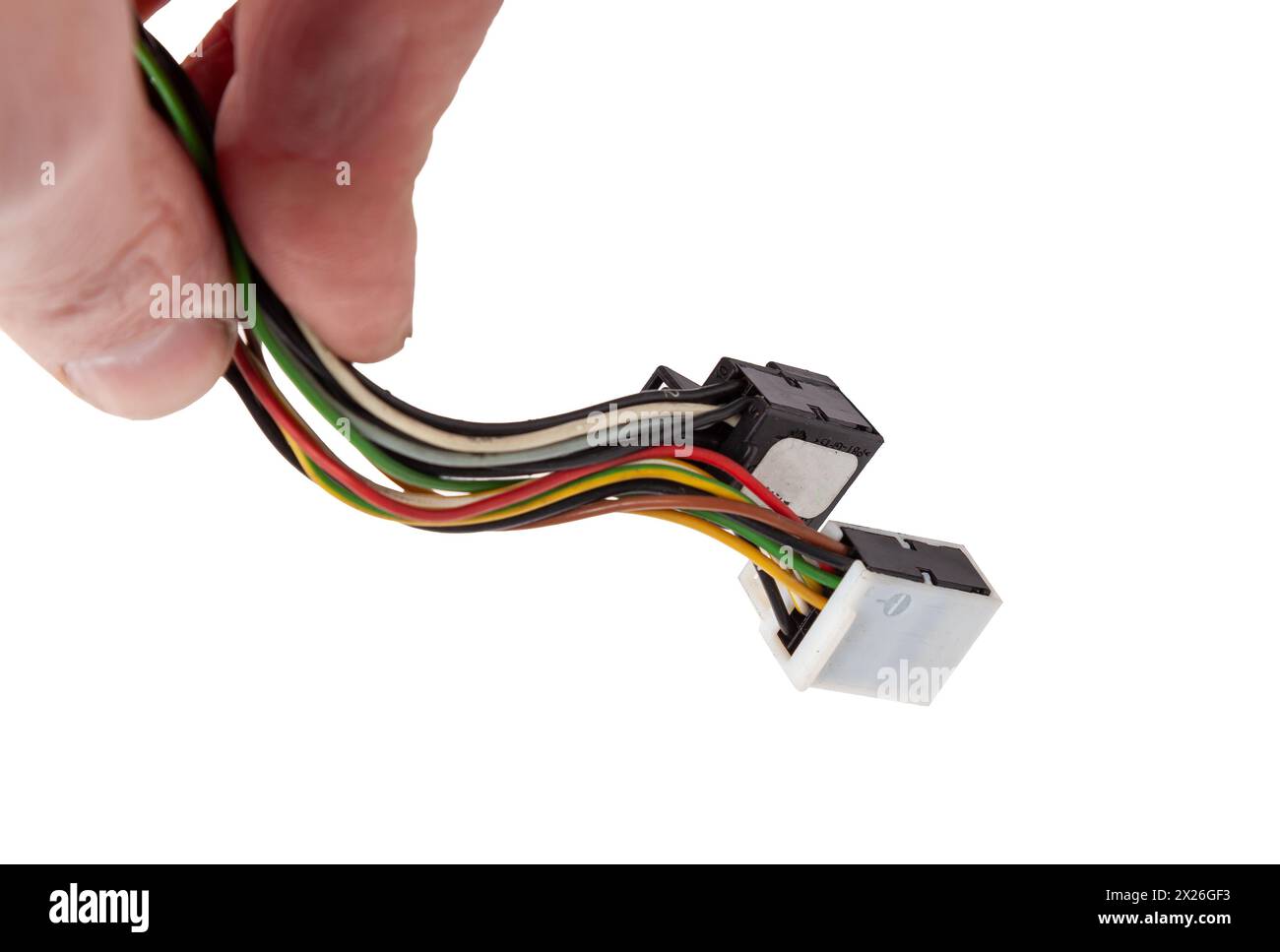 A cable of matted wires of different colors with connectors in the ...