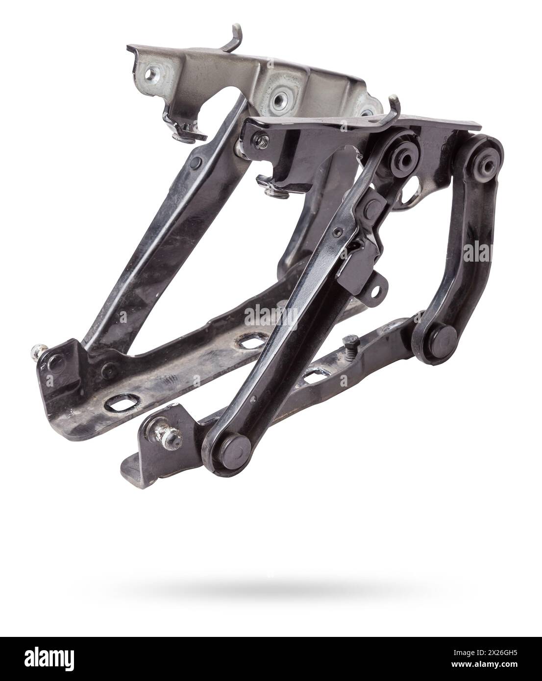 Pair of hinges for attaching the hood or trunk of the car on a white ...