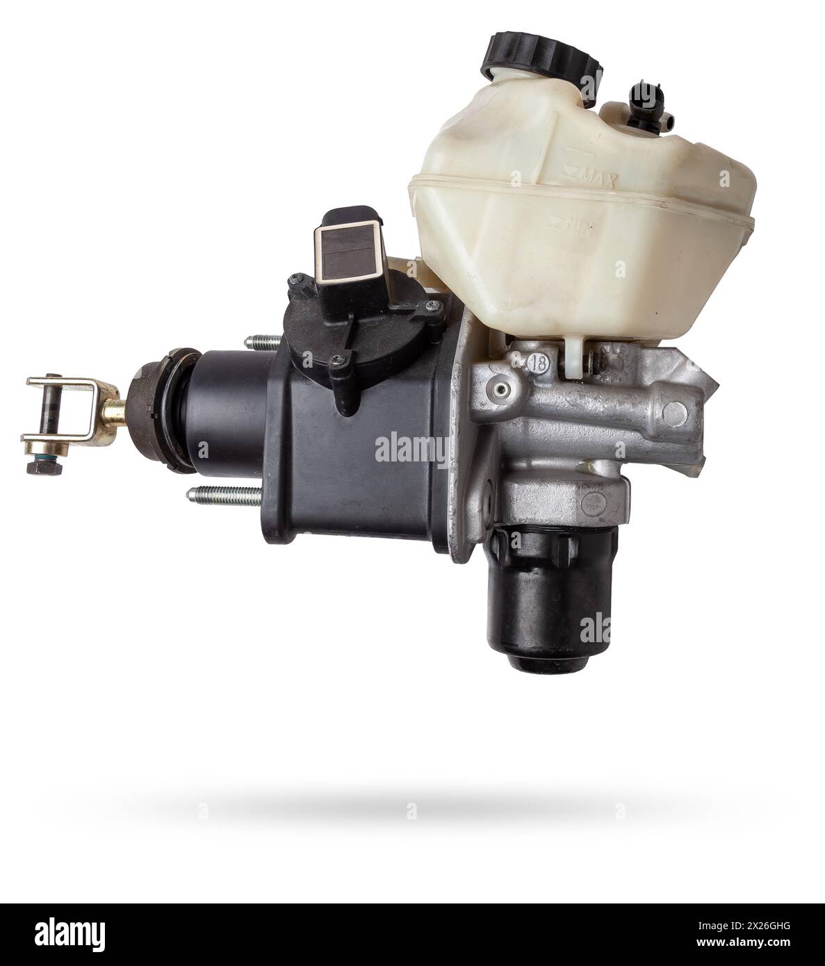 Black metal vacuum brake booster for repair and replacement on a car in ...