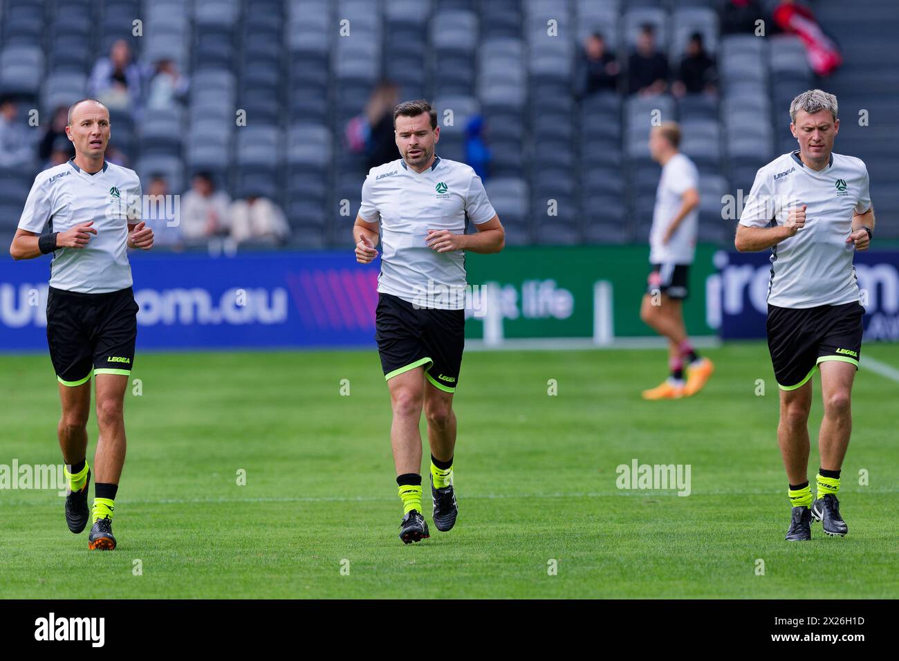 Sydney, Australia. 20th Apr, 2024. Match Referees warm up before the A ...