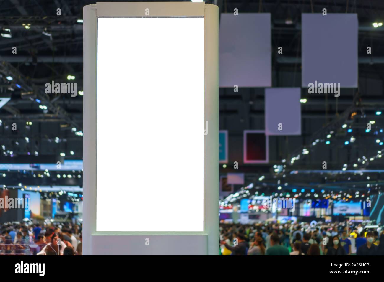 Blank screen signboard mockup in an exhibition hall. Perfect for ...