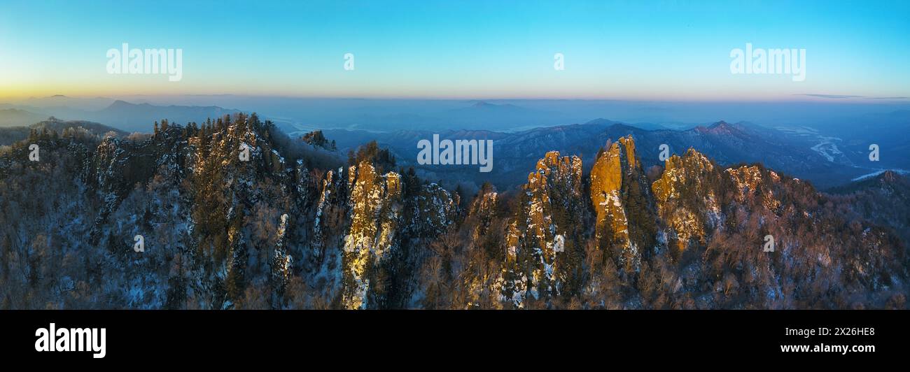 Aerial photography of the sunrise at the peak of Xiaoxing'an Mountains ...