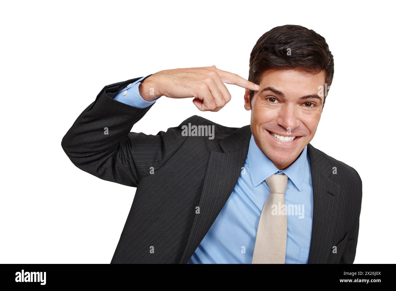 Portrait, businessman and thinking with idea, isolated and suit in ...