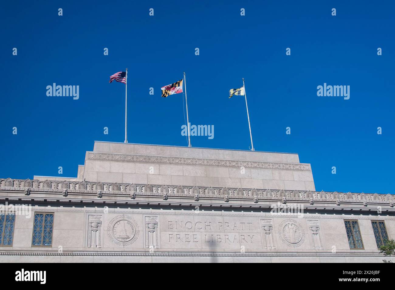 The exterior of the Enoch Pratt Free Library in the city of Baltimore ...