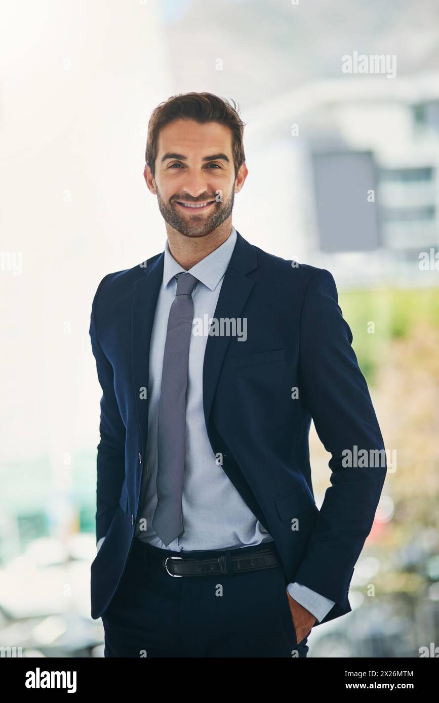 Outdoor, businessman and portrait, employee and confidence of auditor ...