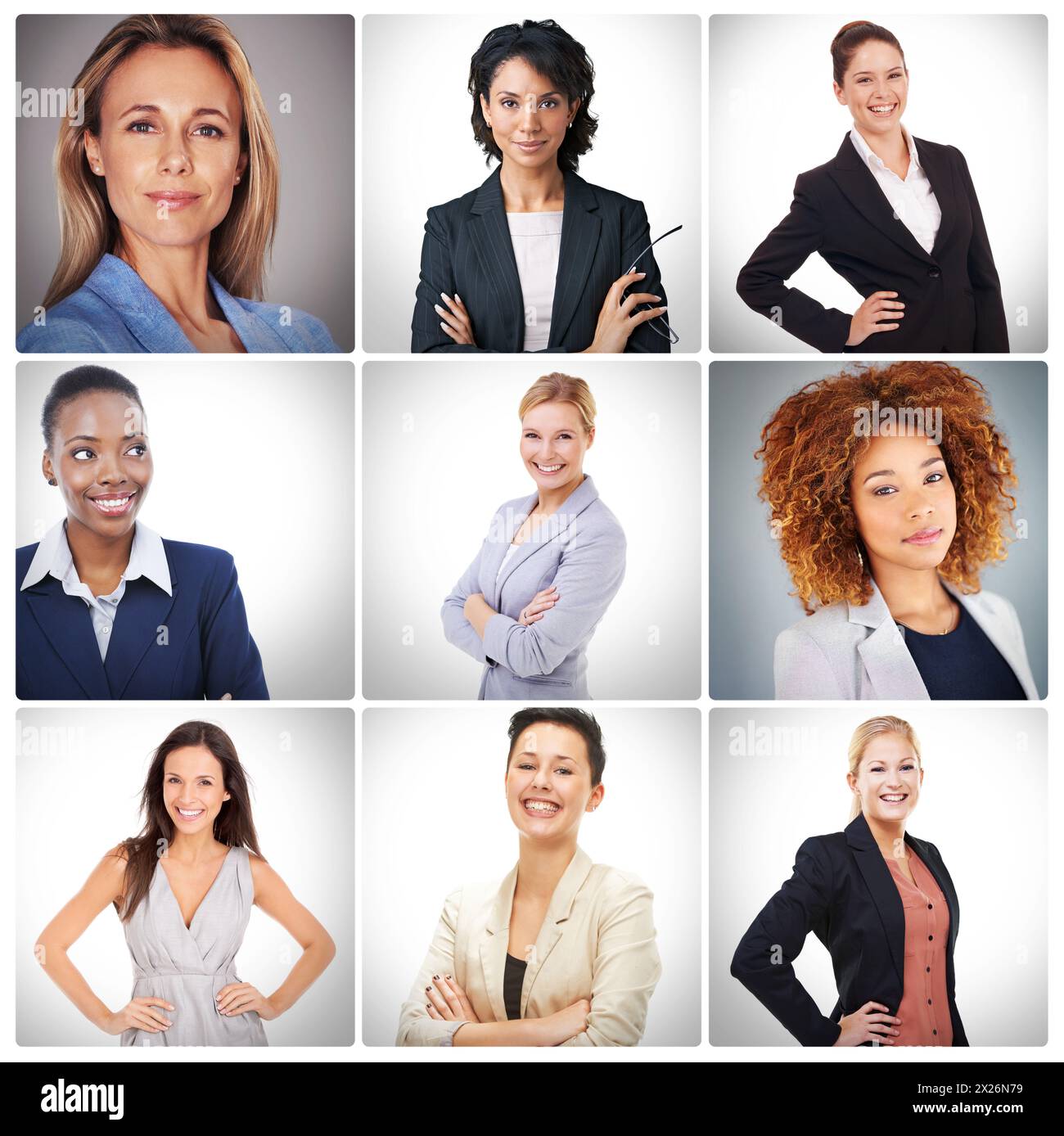Professional, fashion and collage of woman in business with diversity ...