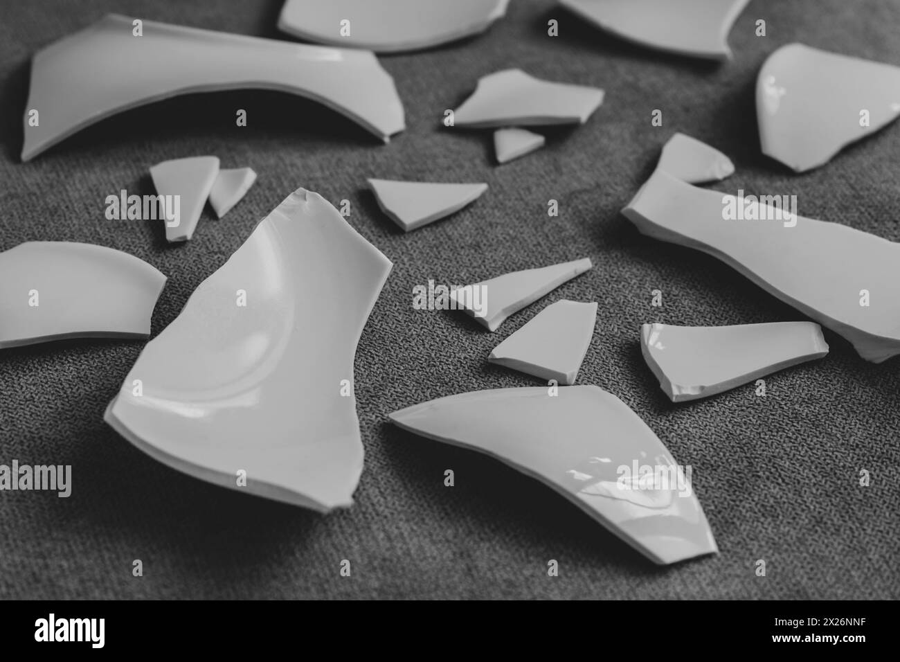 Splinters and Fragments of the broken white ware. Broken Plate, glass ...