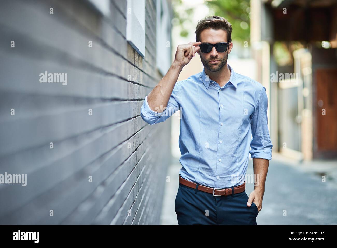 Confident, man and lawyer in street with sunglasses for fashion, style ...