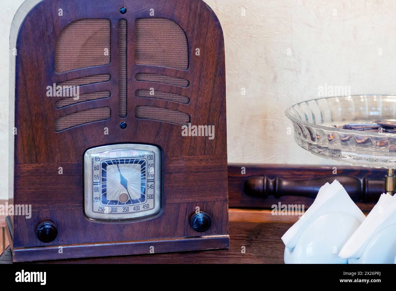 Old wooden wireless . Classic Vintage radio receiver . Retro of old ...