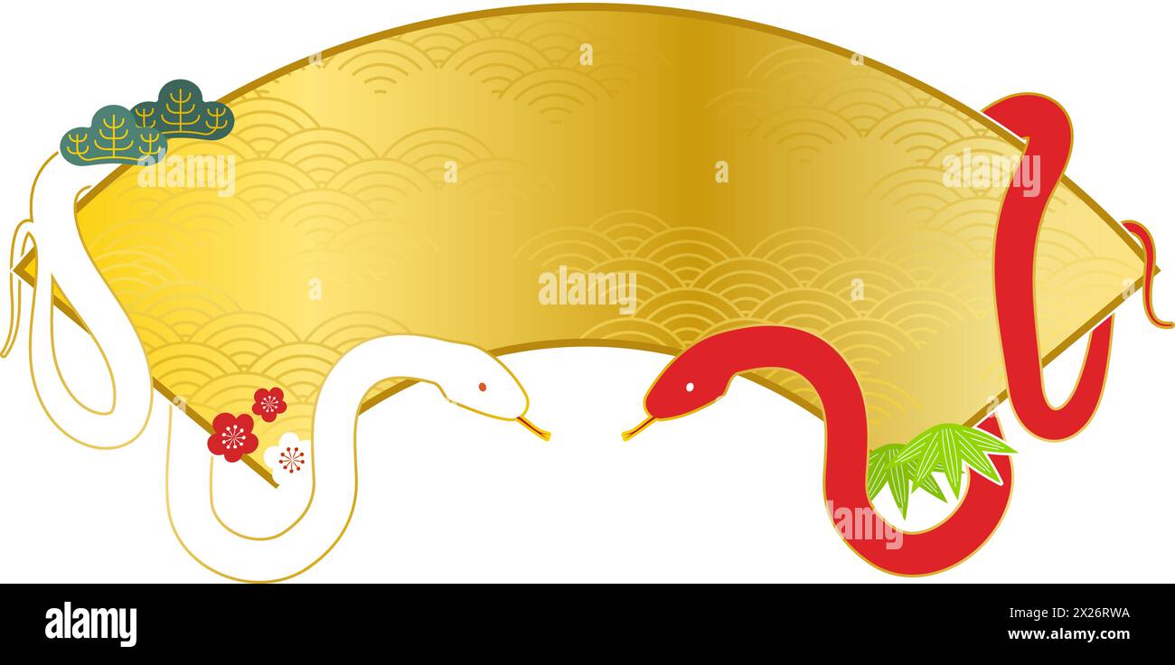 White Snake, Red Snake and Fan Frame Japanese Material without ...