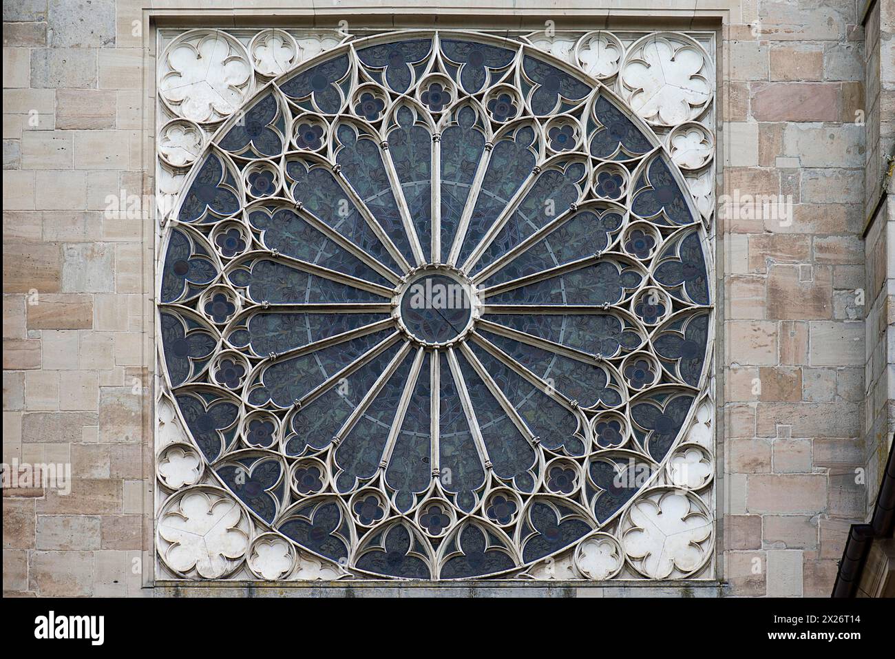 Gothic rose window on the outside of Ebrach Abbey Church, Ebrach, Lower ...