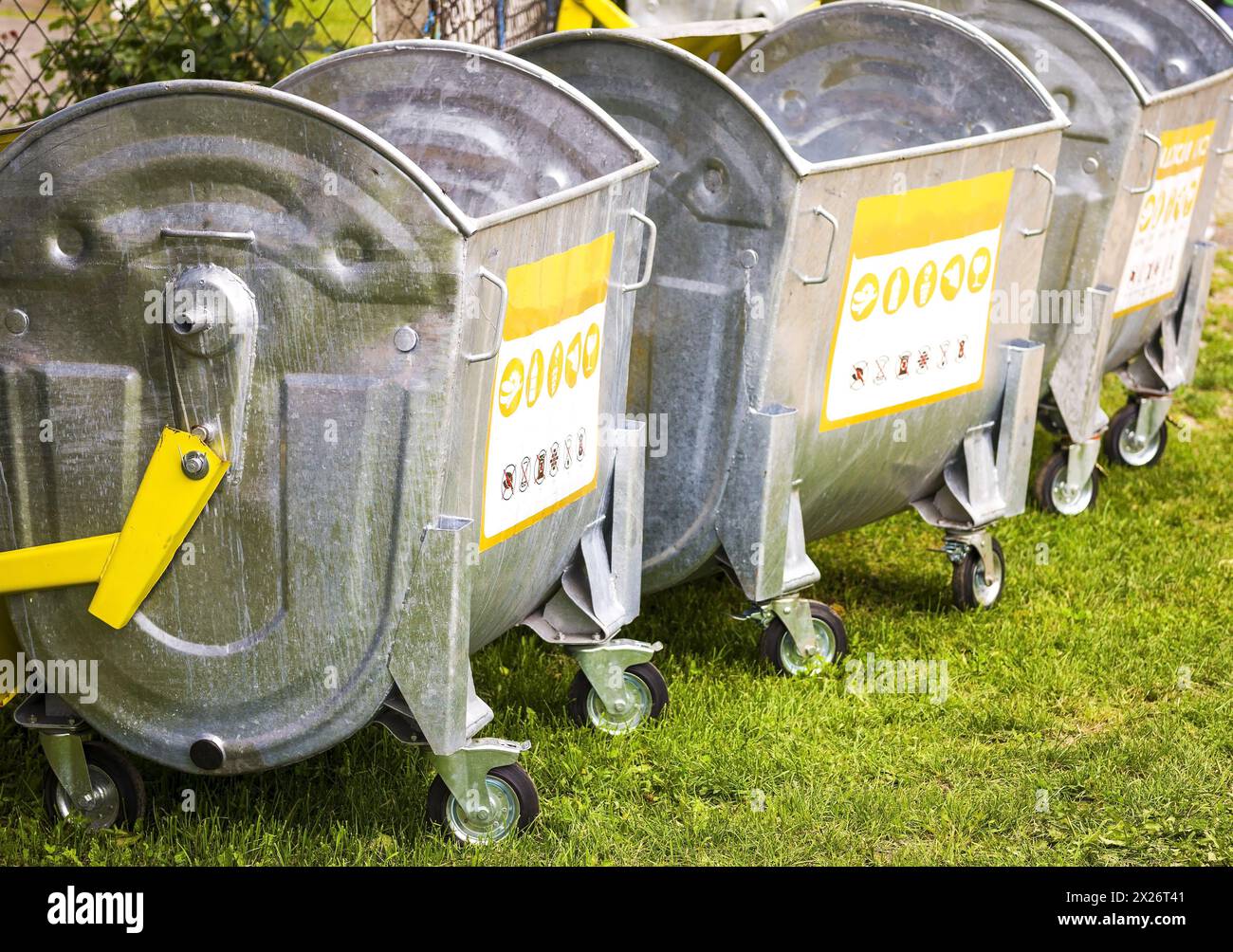 Trash metal containers, tanks. Sorting of garbage. waste recycling ...