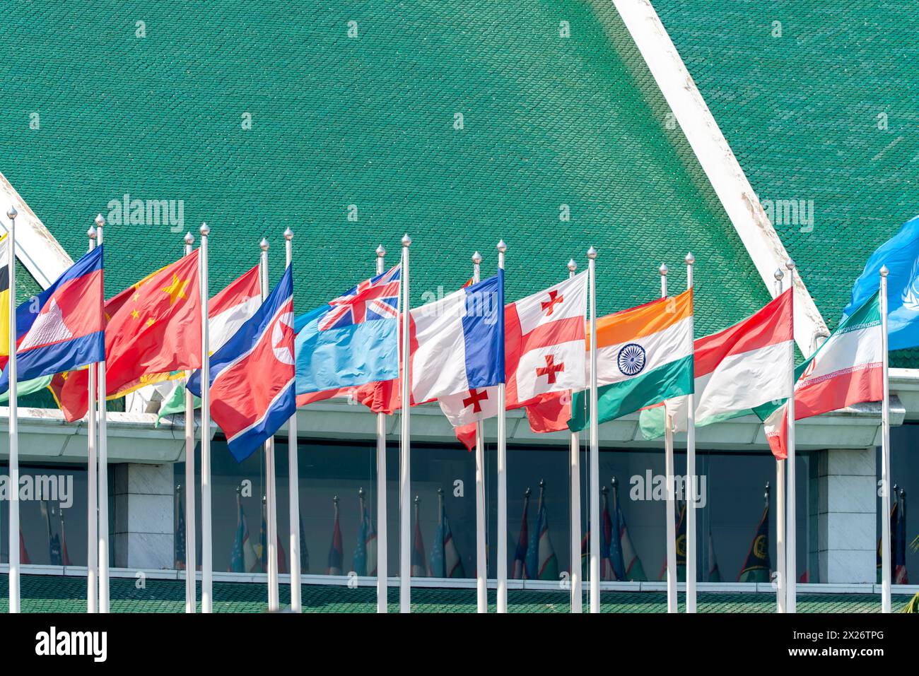 Many flags in front of the United Nations Conference Centre, Bangkok ...