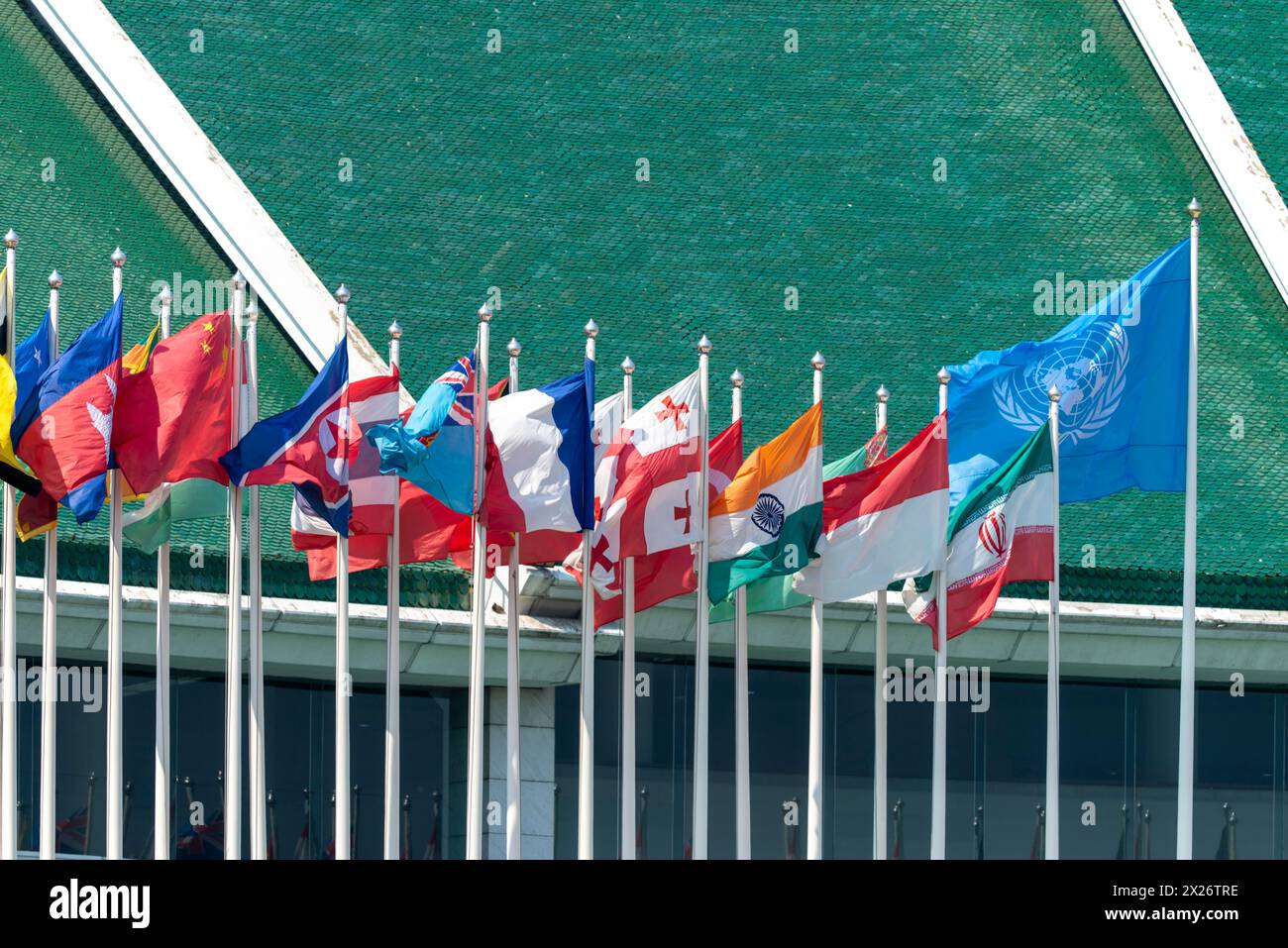Many flags in front of the United Nations Conference Centre, Bangkok ...