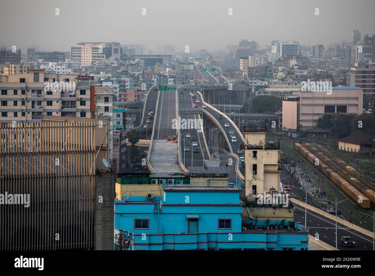 View of the Dhaka Elevated Expressway's Karwan Bazar ramp area in Dhaka ...