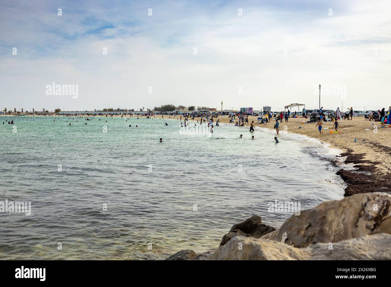 Al Ghariya Open Beach. Beach camping concept during summer vacations ...