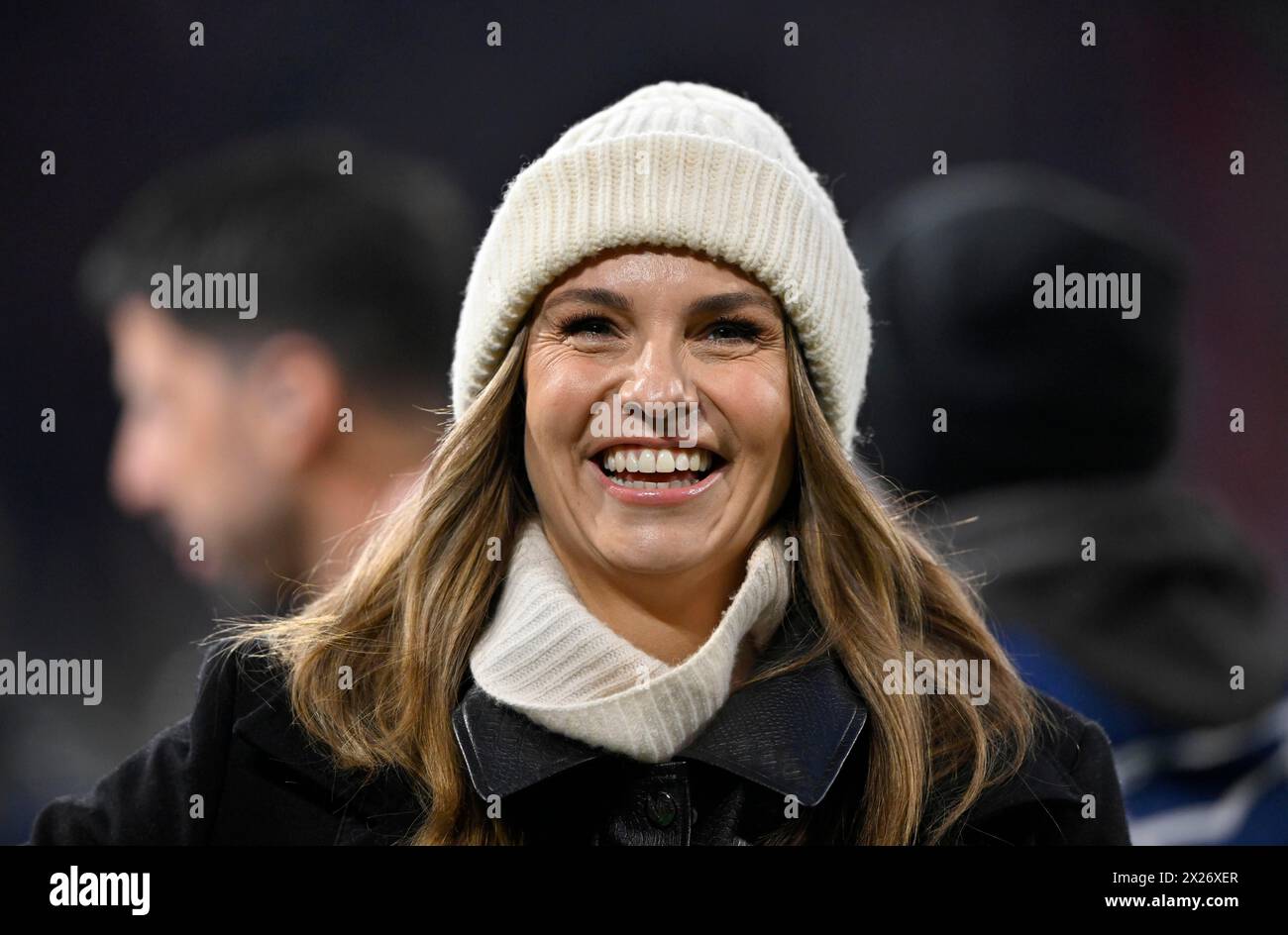 TV presenter Laura Wontorra DAZN, portrait, cap, smiles, Allianz Arena ...
