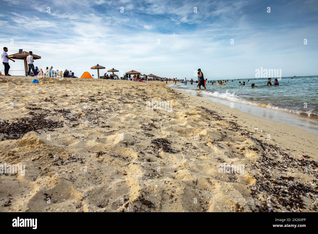 Al Ghariya Open Beach. Beach camping concept during summer vacations ...