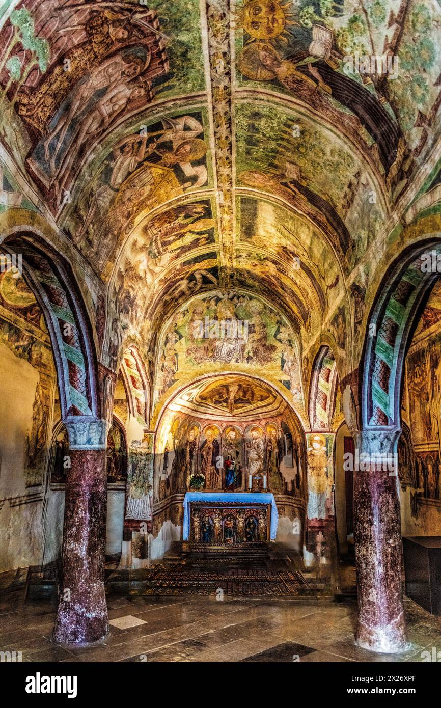 Centre apse with altar and Trinity as throne of grace, Gothic frescoes from 1490, a highlight of ...