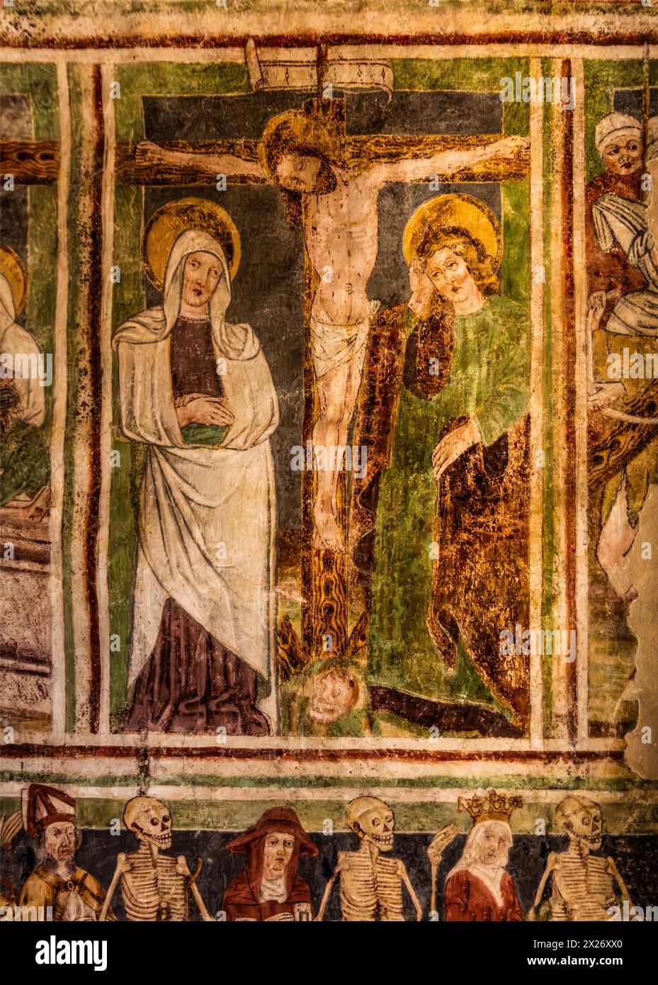 Crucifixion scene, Gothic frescoes from 1490, a highlight of medieval wall painting, by Johannes ...