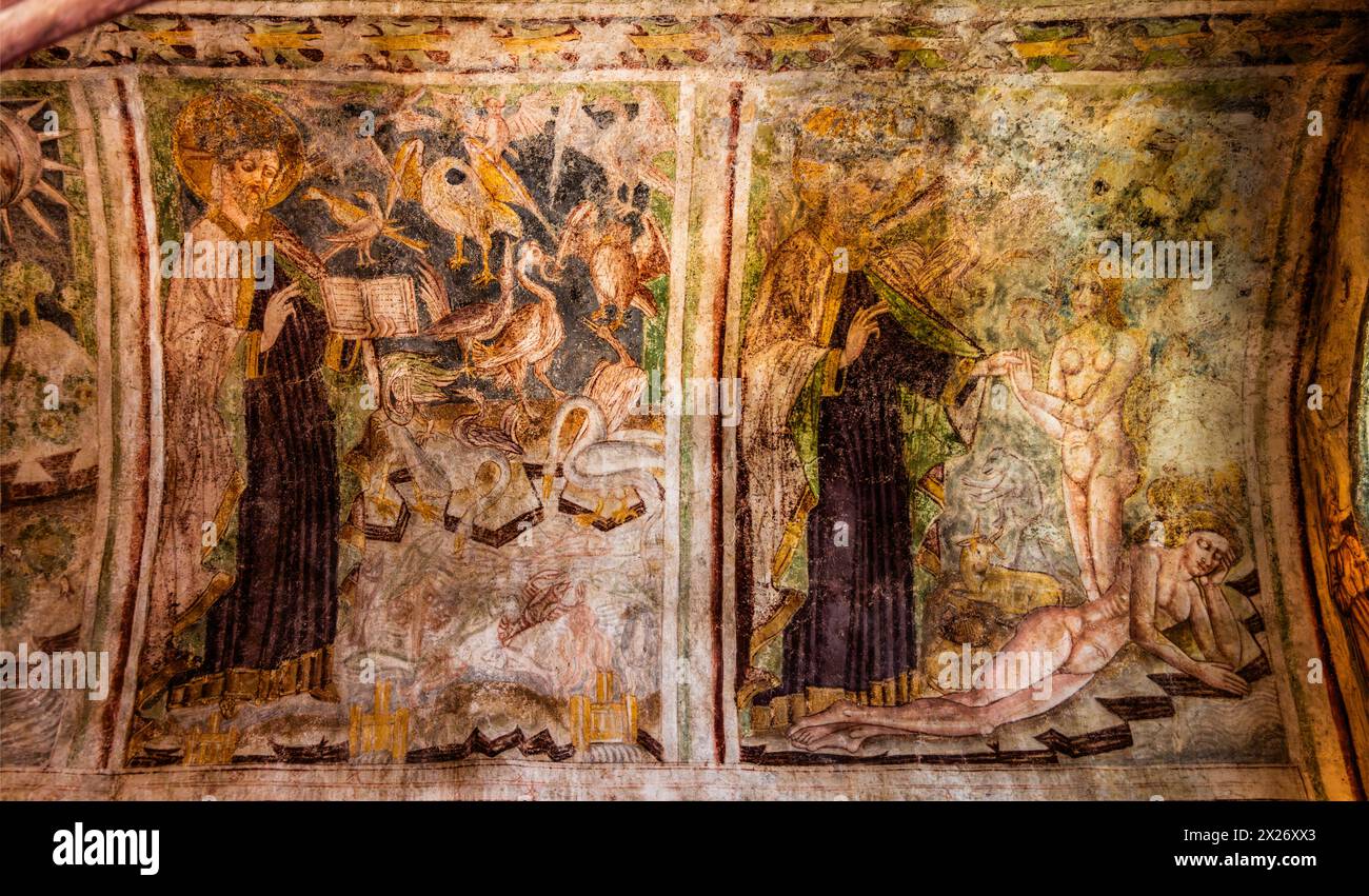 Barrel vaults with a history of creation, Gothic frescoes from 1490, a highlight of medieval ...