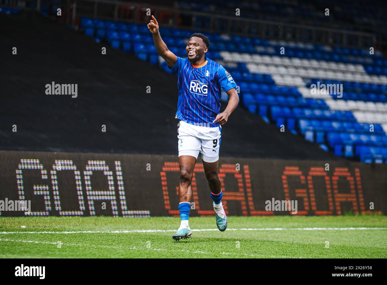 Oldham Athletic's Mike Fondop celebrates scoring his side's first goal ...